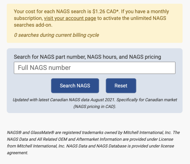 NAGS Licensing Per Search and Monthly Subscriptions - AutoGlassCRM